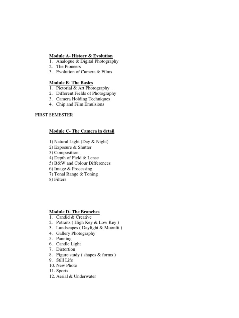 Photography Course Overview and Modules | PDF