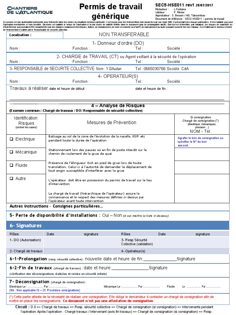 SEC5-HSE011 Rév 1 - Formulaire Permis de Travail Générique Avec Mesures ...
