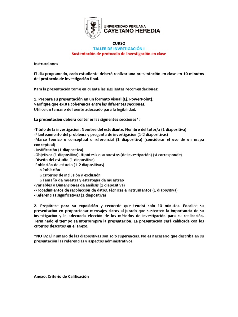 Sustentación Final de Protocolo de Investigación. Presentación en Clase ...