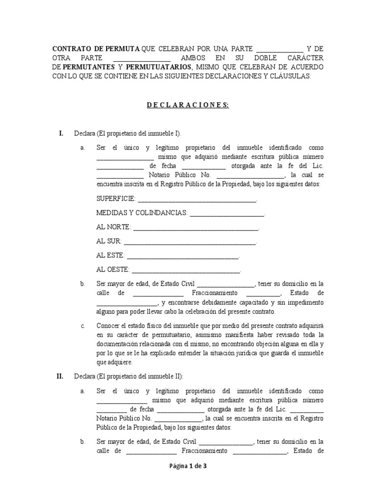 Contrato de Permuta de Inmuebles | PDF | Propiedad | Ley común