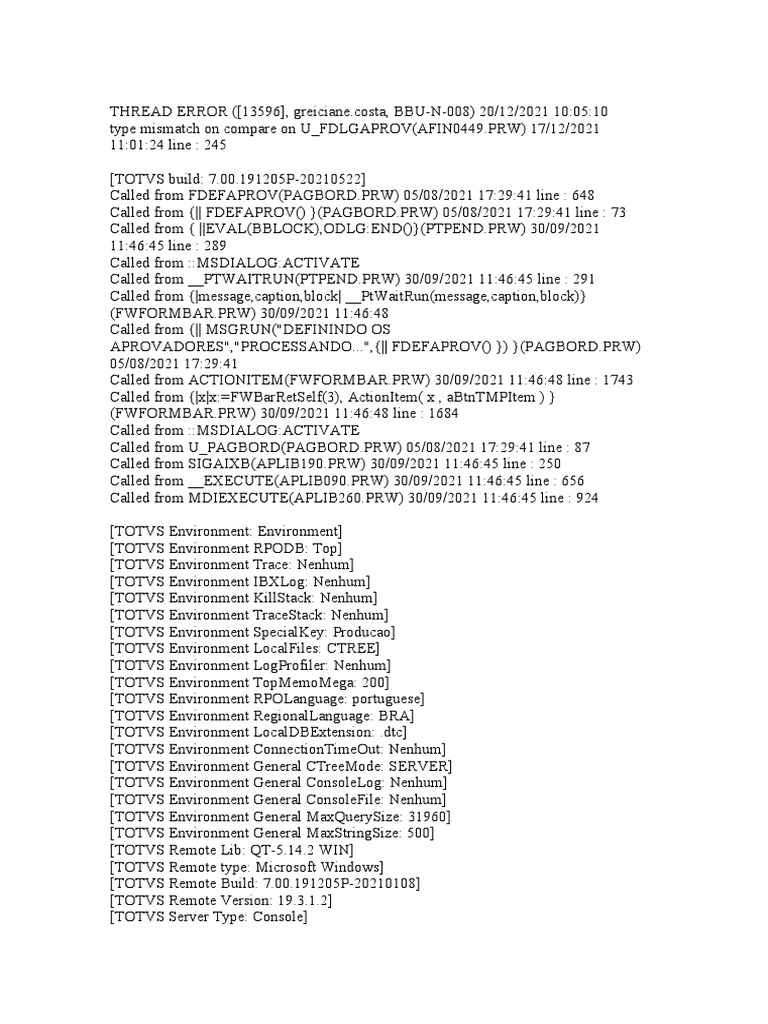 Erro Protheus | PDF | Computer Engineering | Computer Hardware