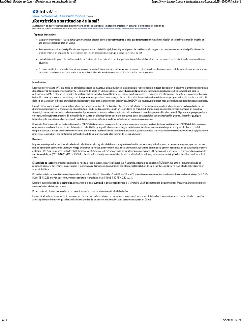 5.2 - Articulo - Â¿RestricciÃ N o Sustituciã N de La Sal | PDF | sal | Hipertensión