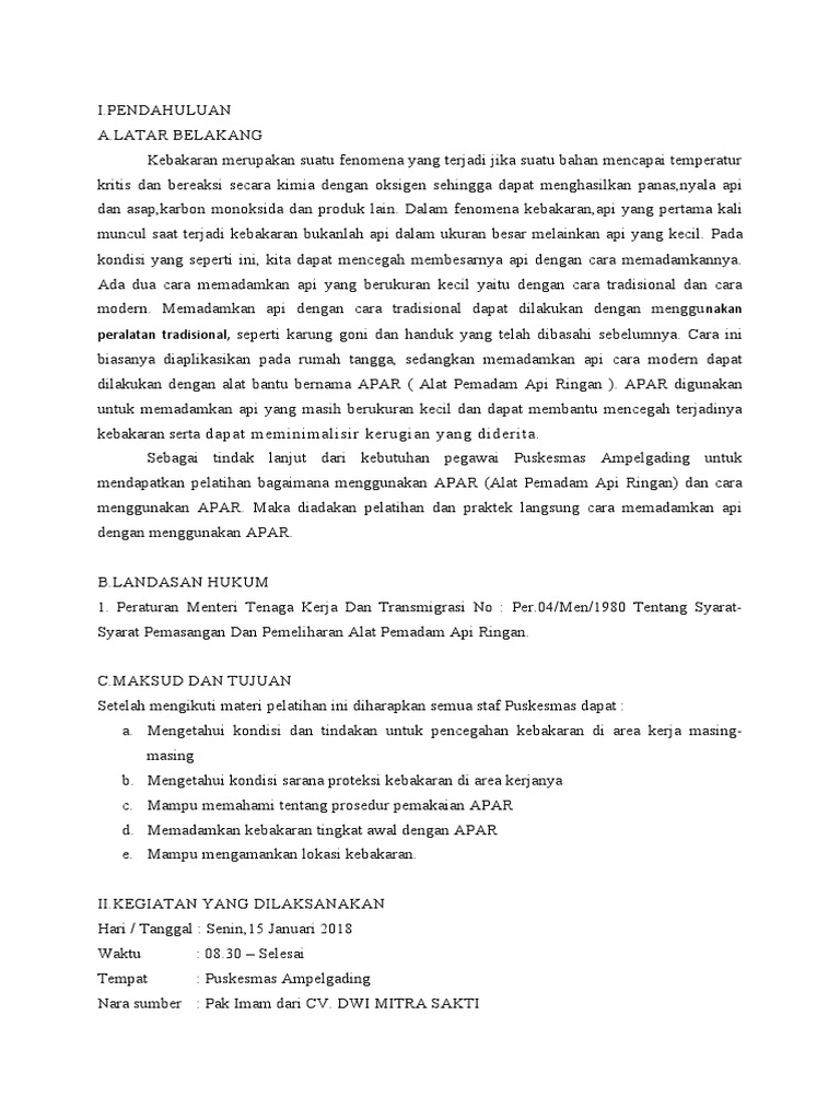 Laporan Kegiatan Pelatihan Apar | PDF | Kesehatan Holistik | Sains & Matematika