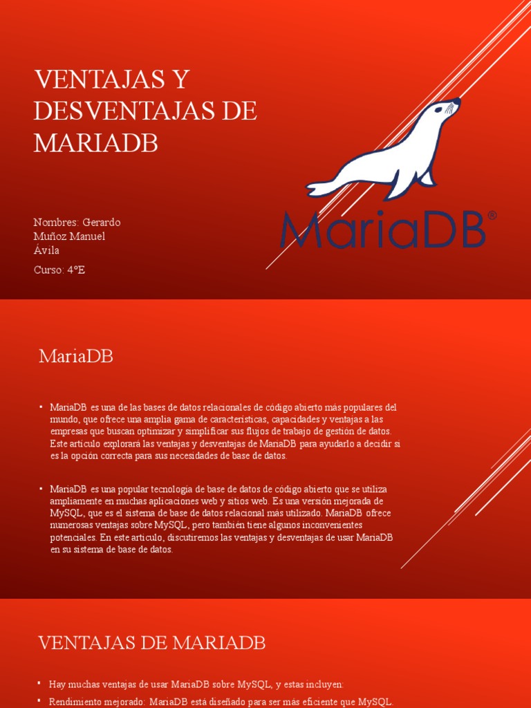 Ventajas y Desventajas de mariaDB | Descargar gratis PDF | Mi sql | Bases de datos