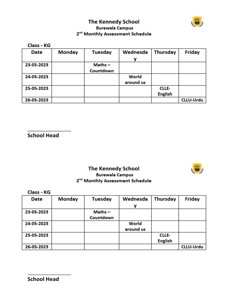 2ND Monthly Assessment Format - KG | PDF