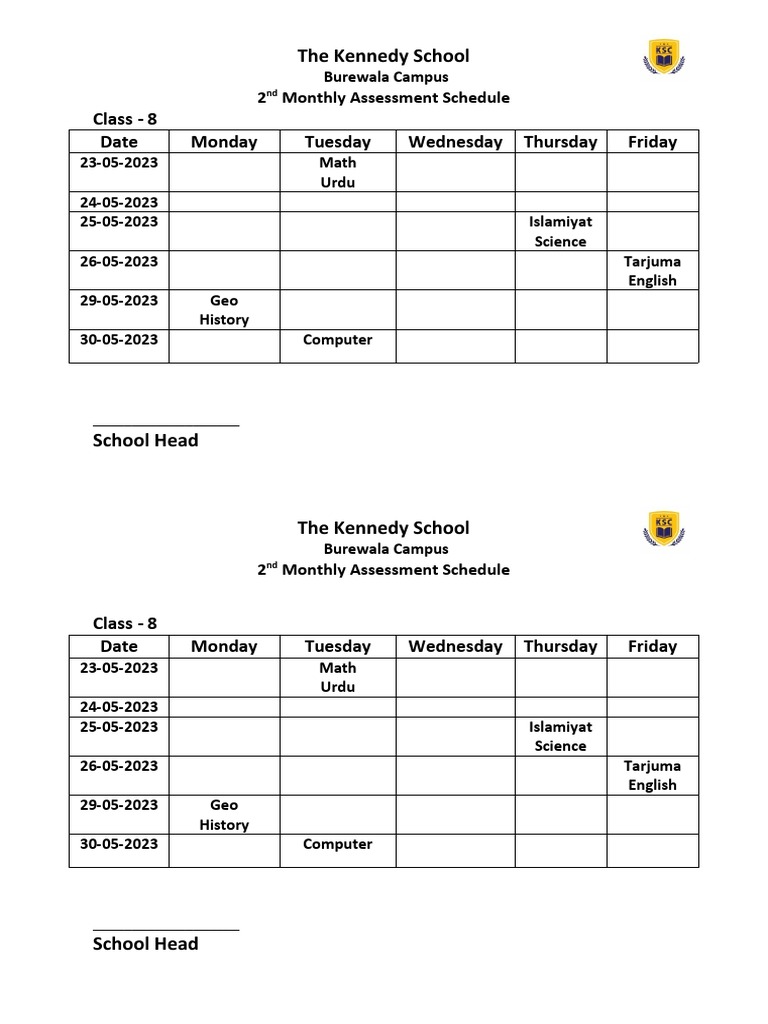 Monthly Assessment Format - CL8 | PDF