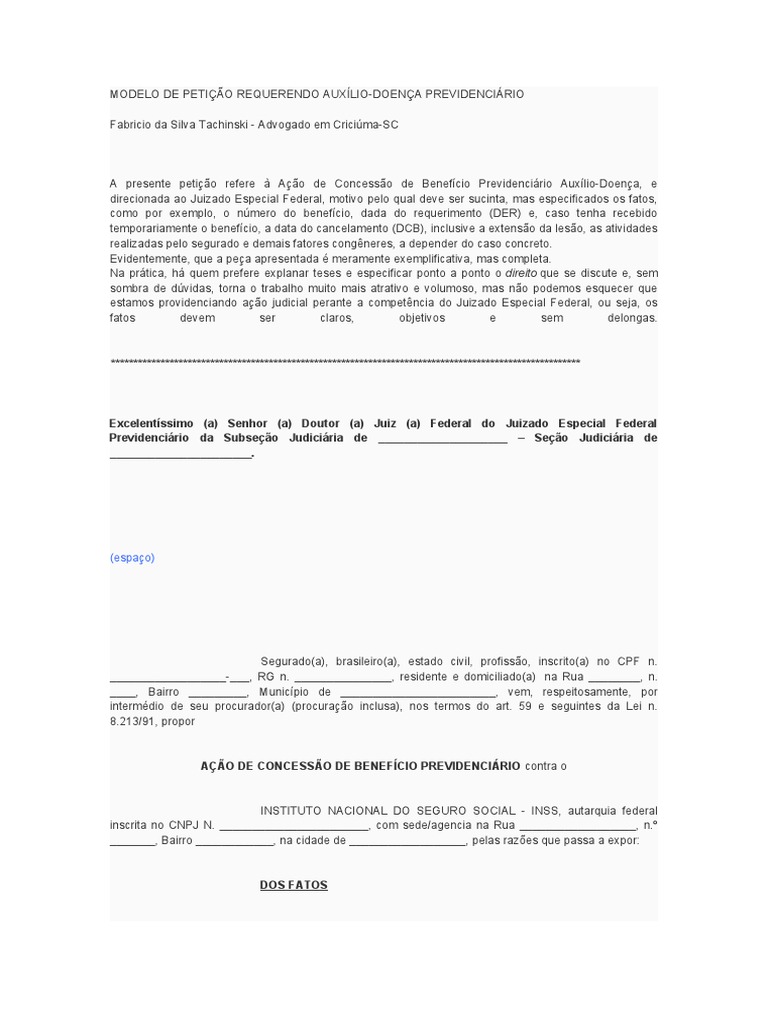 MODELO DE PETIÇÃO REQUERENDO AUXÍLIO INSS | PDF | Advogado | Justiça