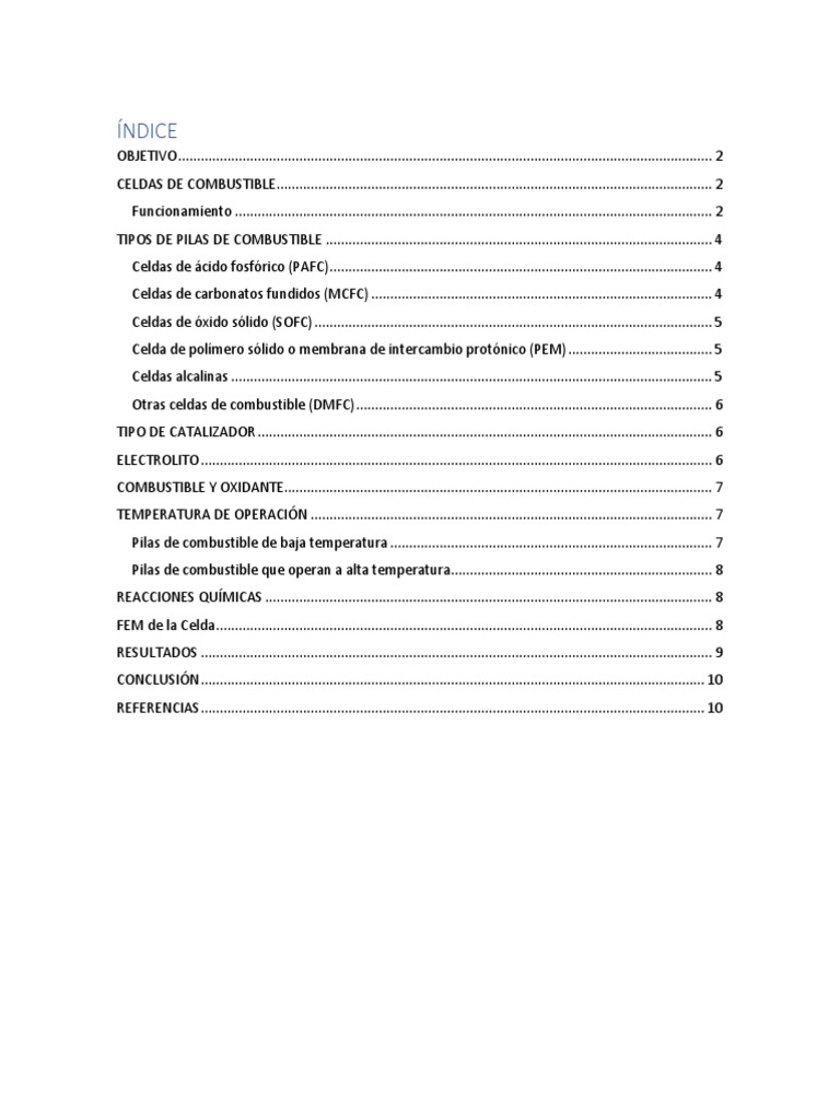 Tipos y Funcionamiento de Celdas de Combustible | PDF