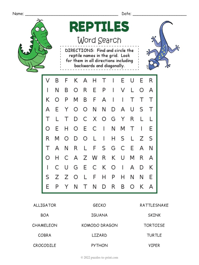Reptile Word Search 2 | PDF
