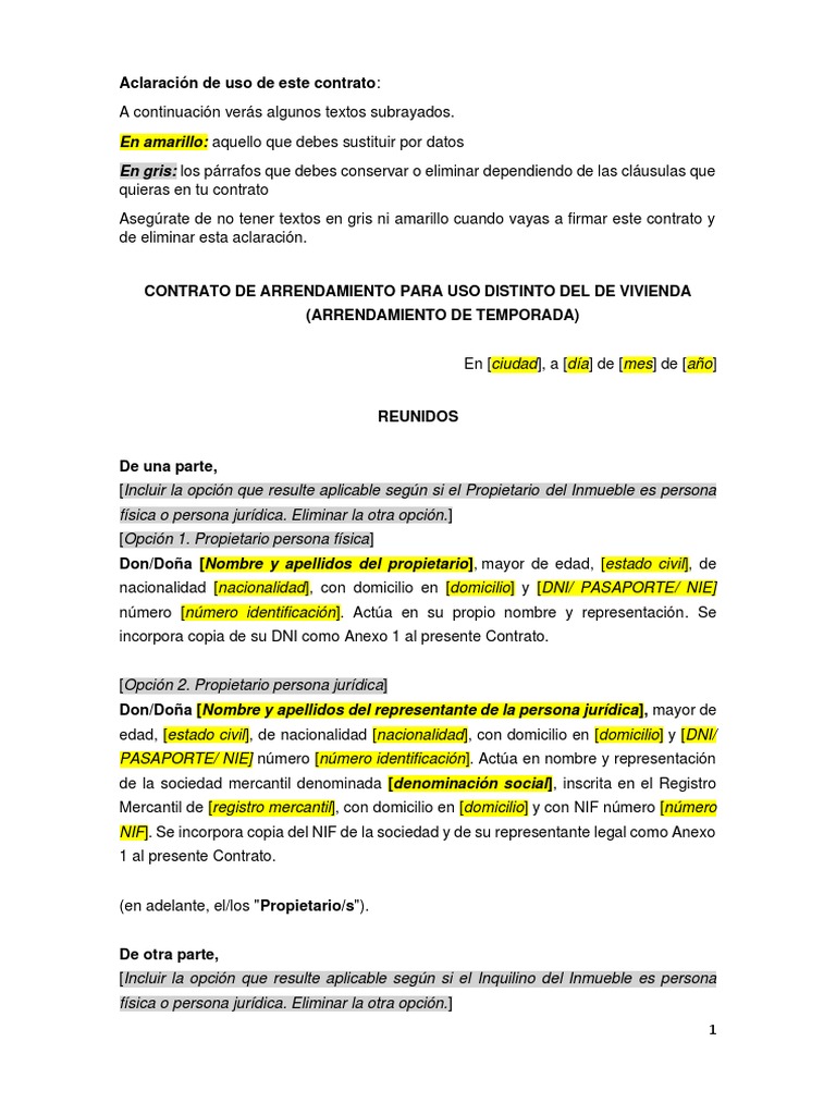 Contrato Alquiler Temporal | PDF