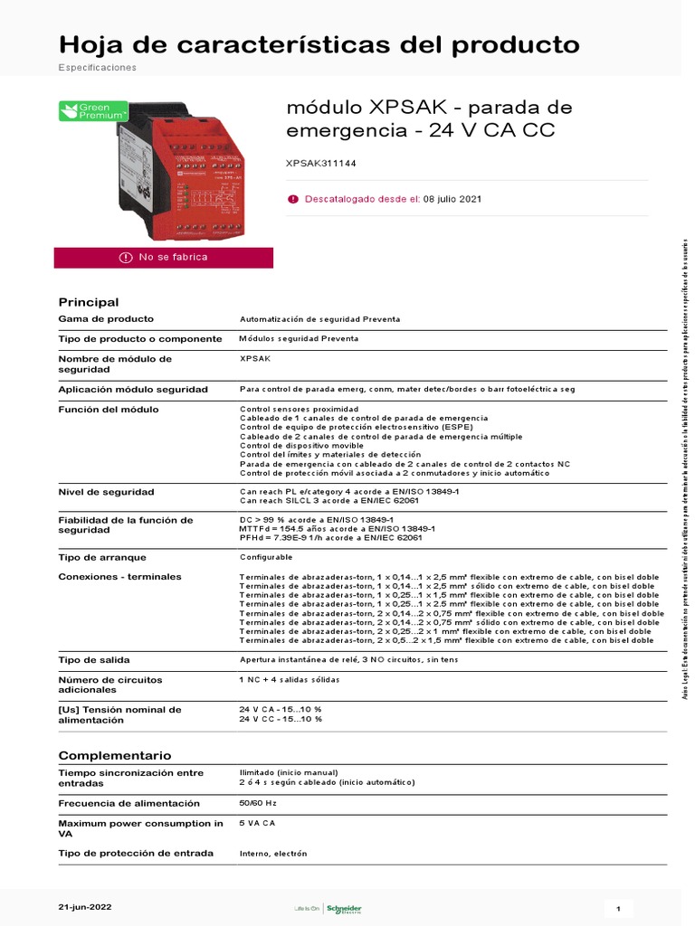 Módulo de Seguridad XPSAK311144 | PDF | Relé | Ingenieria Eléctrica