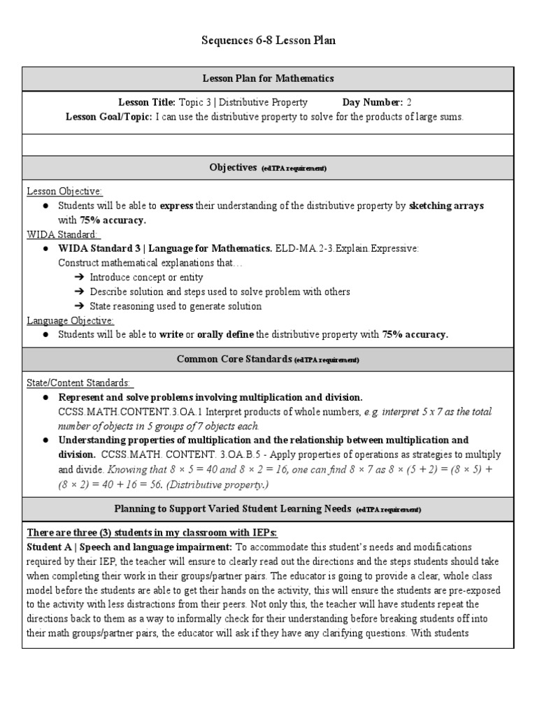 Edtpa - 2 NB - Math Edtpa Lesson Plan | PDF | Mathematics | Worksheet