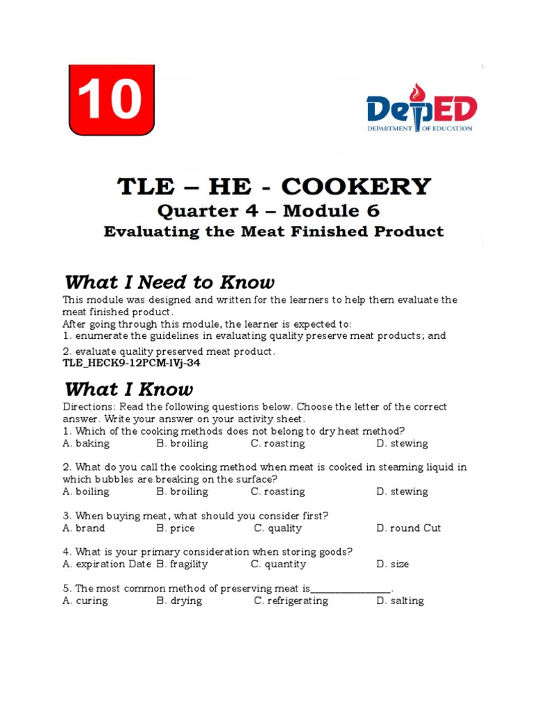 Module 6 Tle Activity Sheet | PDF | Taste | Meat