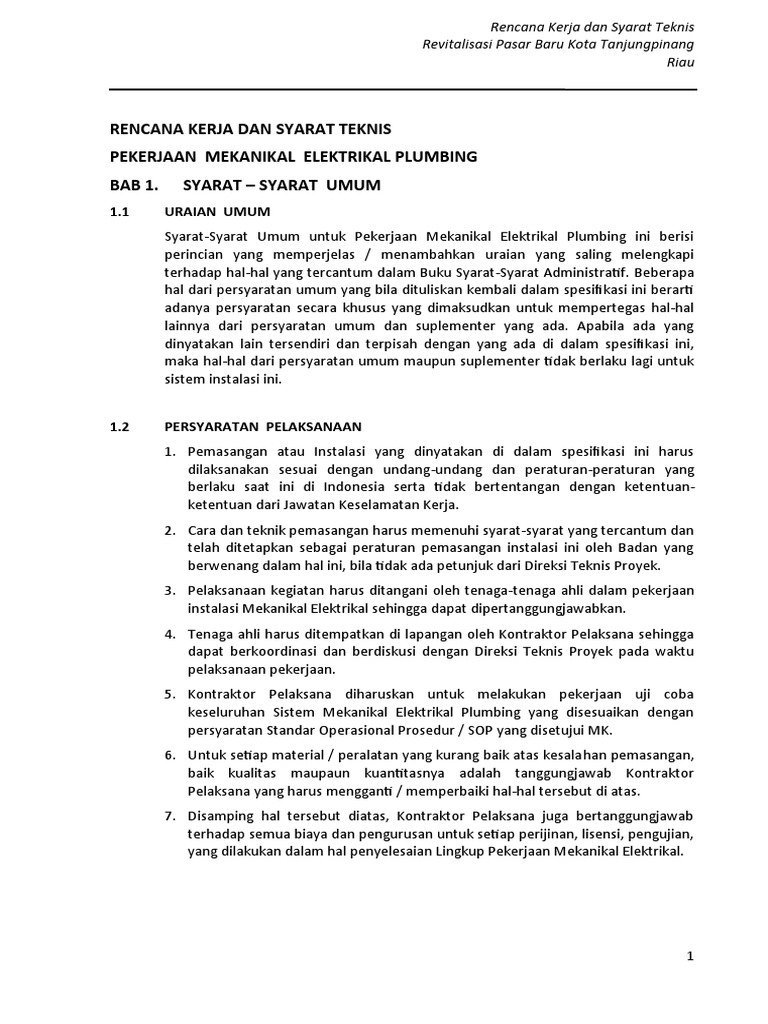 RKS-Spek Teknis MEP | PDF