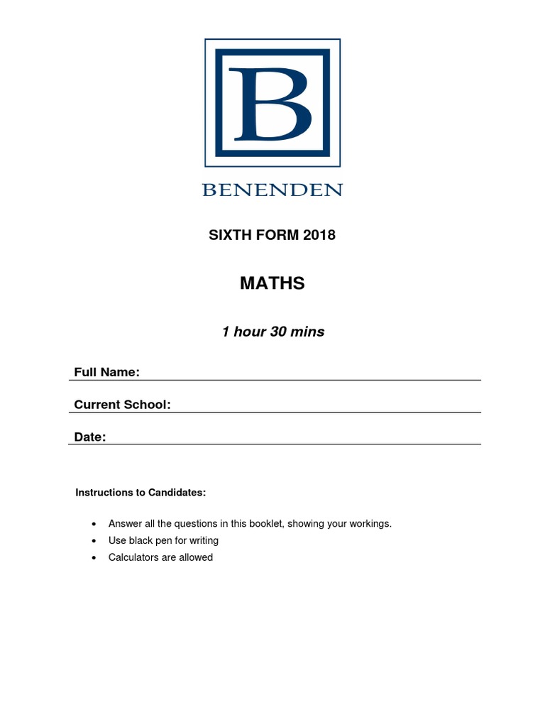 Benenden Sixth Form Maths 2018 | PDF | Circle | Area