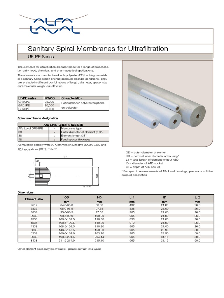 En Alfa Laval UF PE Data Sheet 2012.03.09 | PDF | Membrane | Materials
