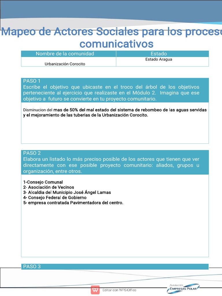 Mapeo de Actores Sociales para Los Procesos ... Mapeo de Actores Sociales para Los Procesos ...