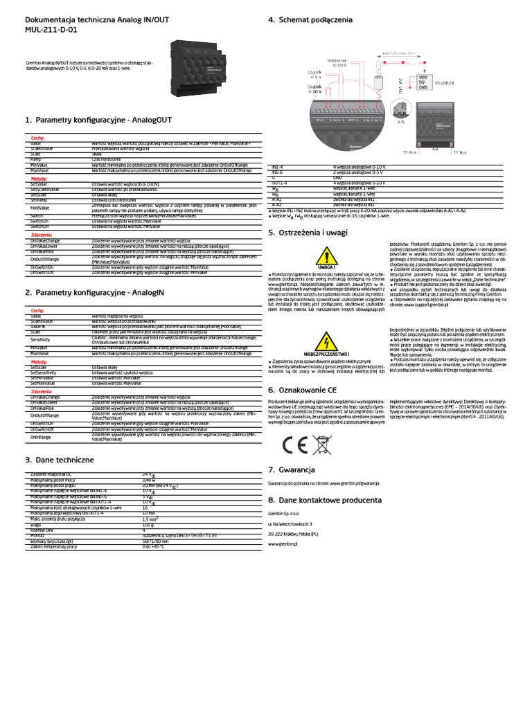 Dokumentacja Techniczna Analog in OUT 1.1.4-2109 | PDF