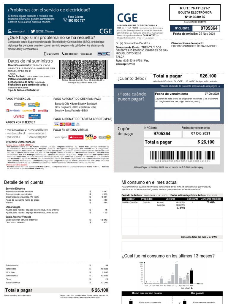 Boleta Electrónica de Servicio Eléctrico | PDF | Electricidad ...