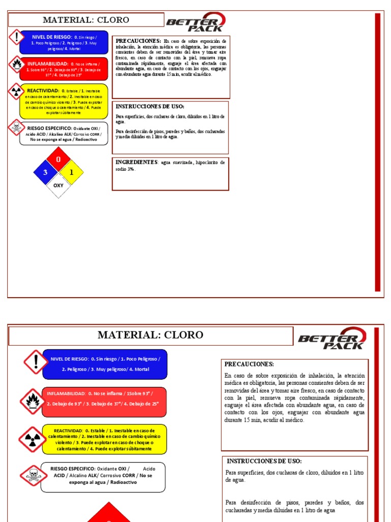 ETIQUETA CLORO | PDF | Agua | Cloro