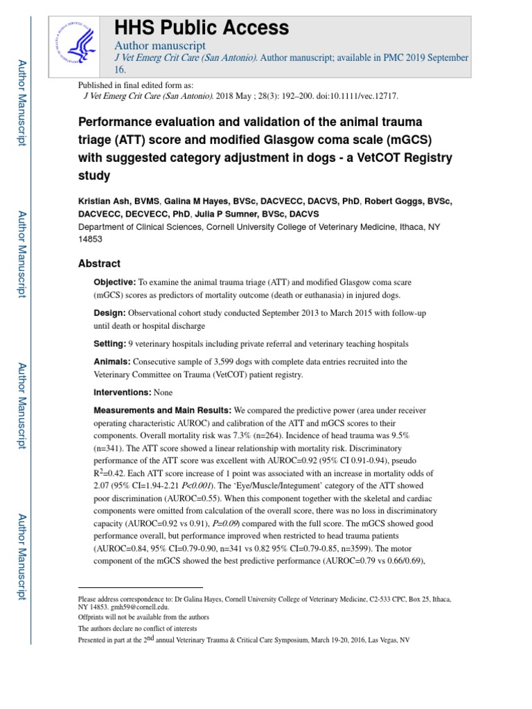 Performance Evaluation and Validation of the Animal Trauma | PDF ...