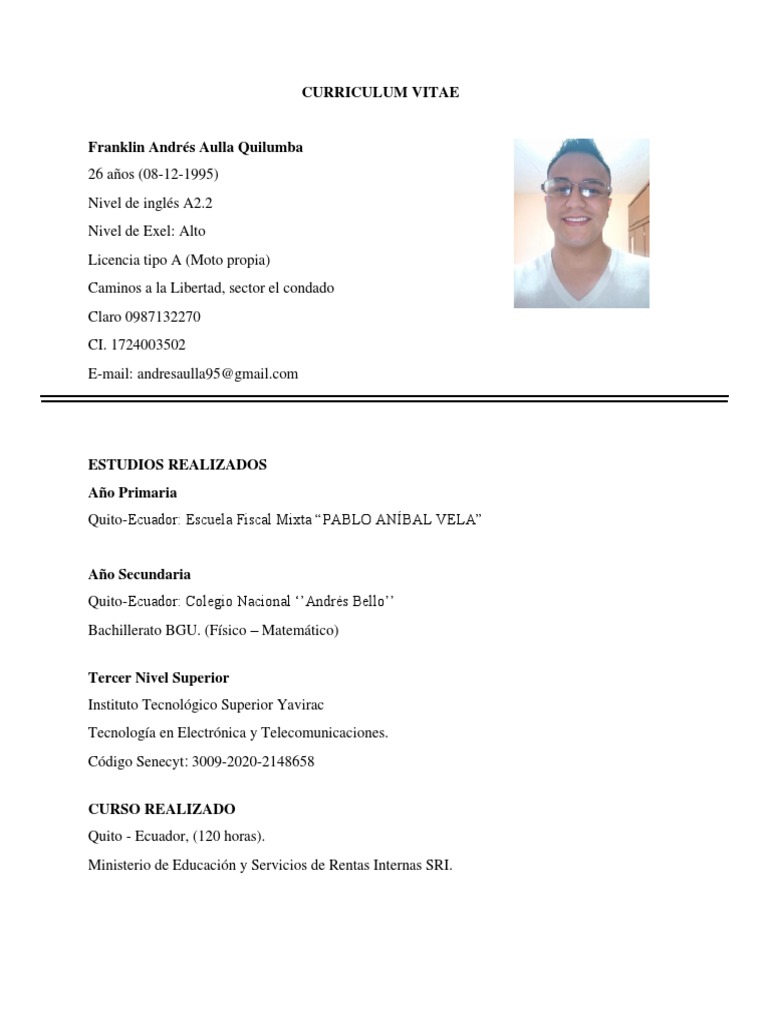 Curriculum Vitae Frank Aulla | PDF | Informática | Tecnología de información y comunicaciones