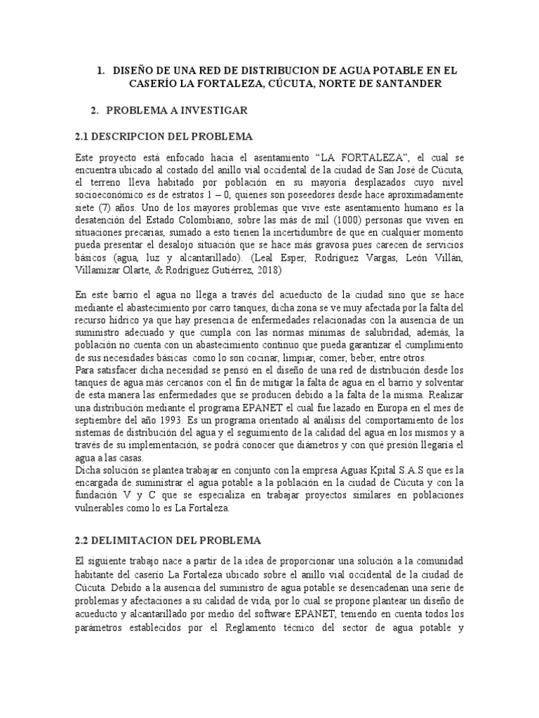 Diseño de Una Red de Distribucion de Agua Potable en El Caserío La Fortaleza | PDF | Agua | Software