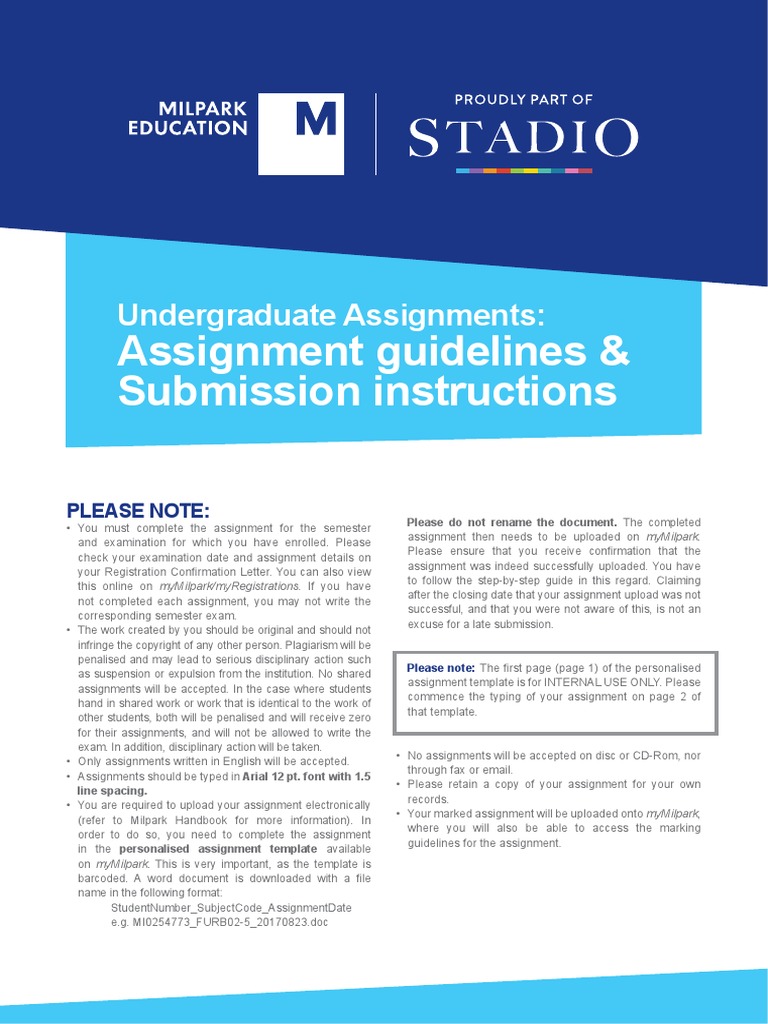 A Assignment Guidelines And Submission Instructions 2017 Undergraduates 17a Pdf Plagiarism 