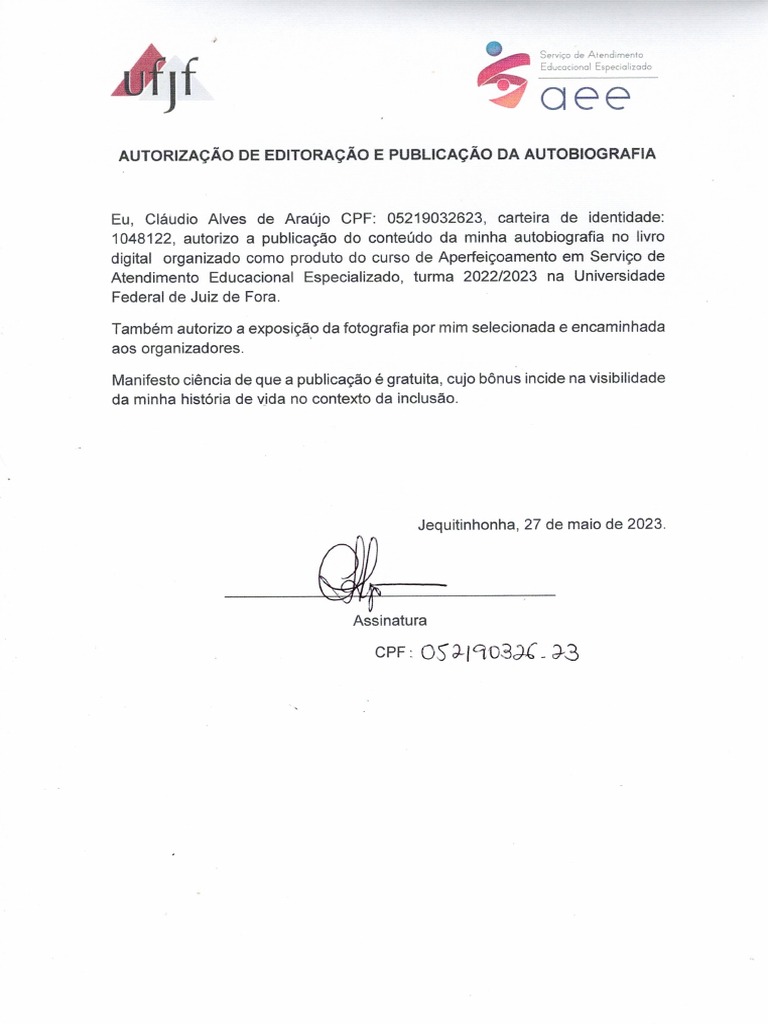Autorização UFJF | PDF Autorização UFJF | PDF