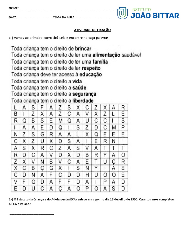 Atividade Do ECA | PDF | Adolescência | Cidadania