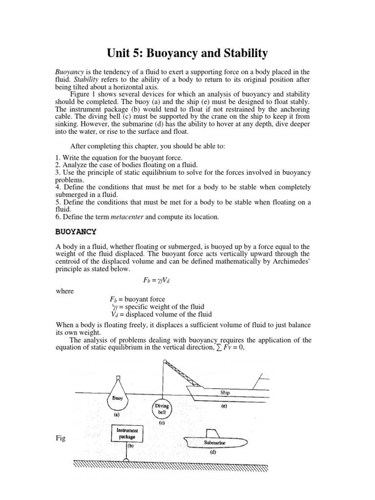 Buoyancy & Stability Guide | PDF | Buoyancy | Classical Mechanics