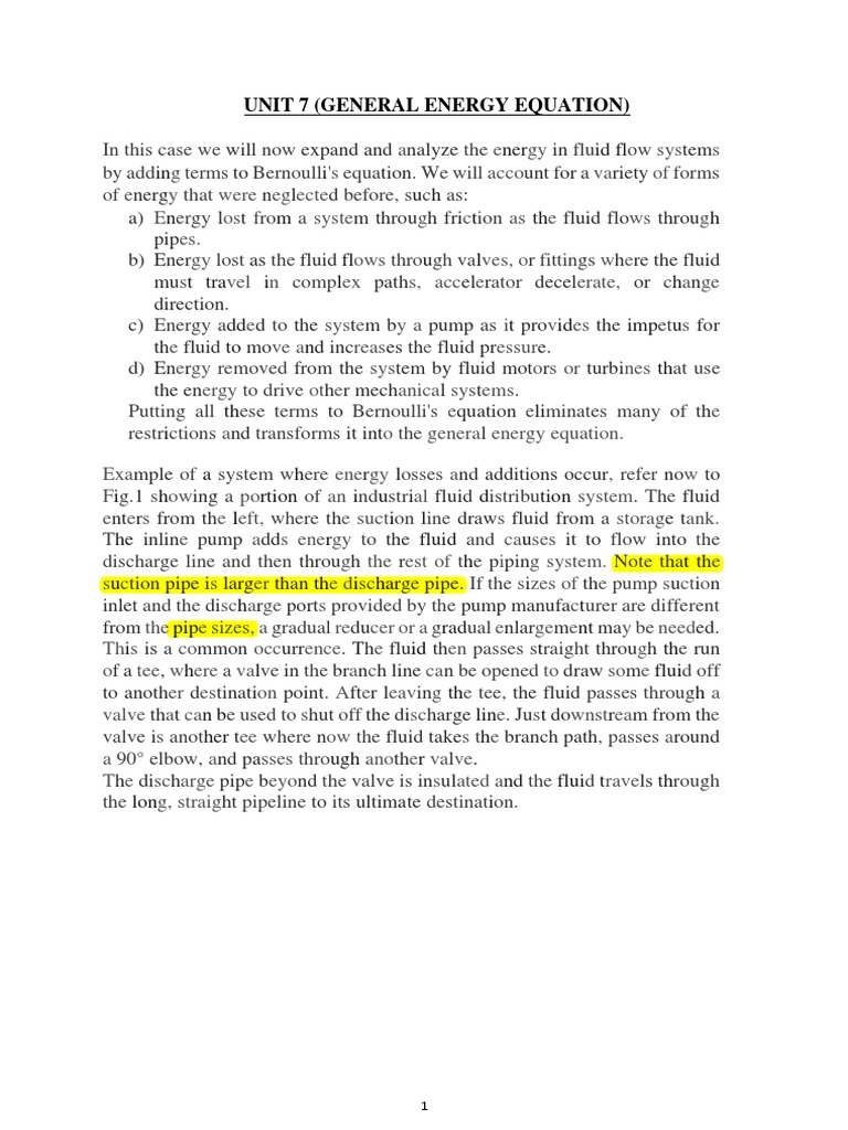 UNIT 7 (GENERAL ENERGY EQUATION) | PDF | Pump | Fluid Dynamics