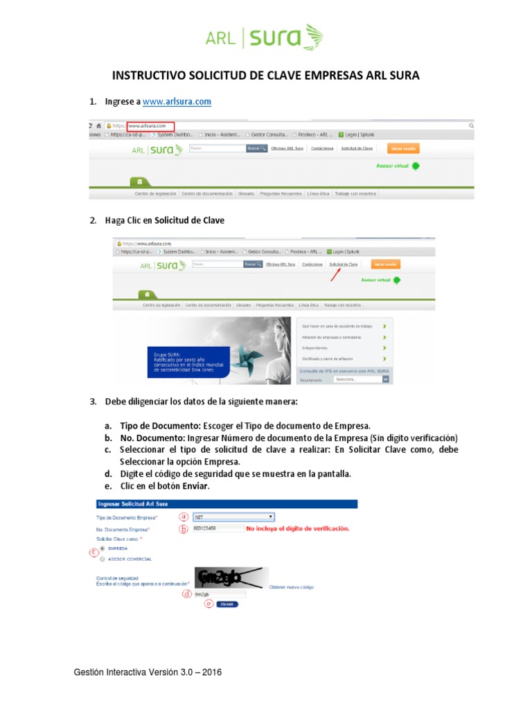 Instructivo Solicitud de Clave Arl Sura | PDF