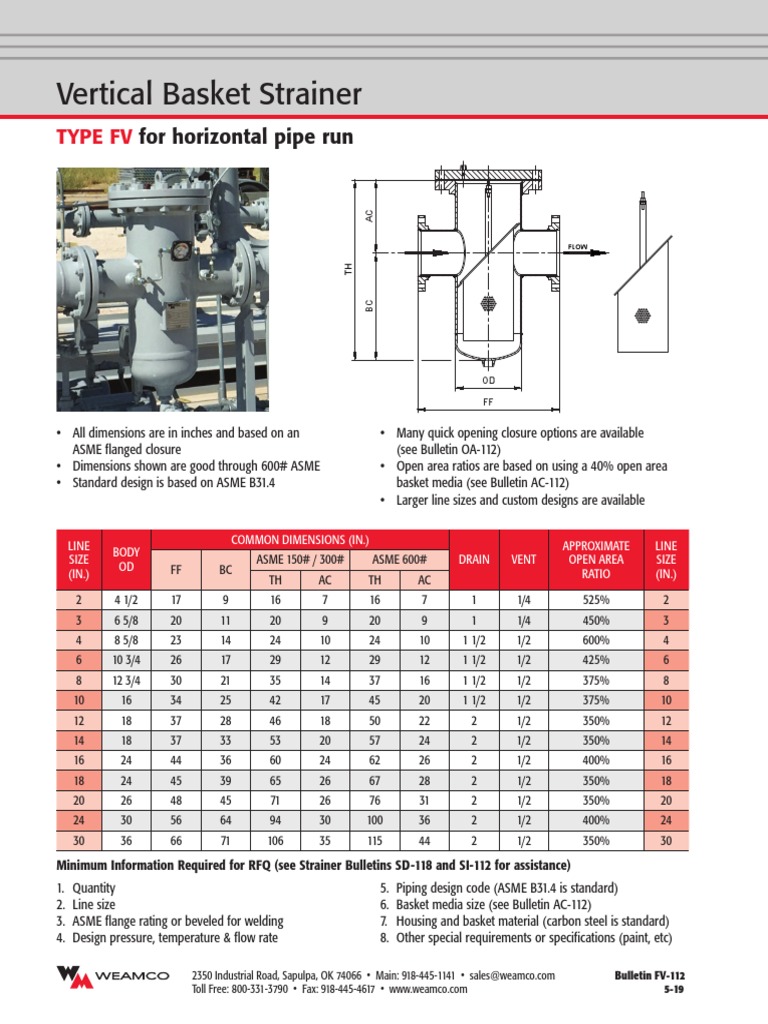 Vertical Basket Strainer Specifications | PDF | Mechanical Engineering