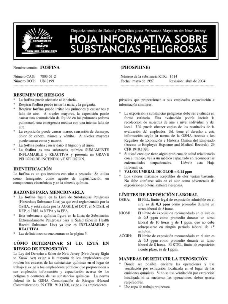 Fosfina | PDF | Administración de Seguridad y Salud Ocupacional | Química
