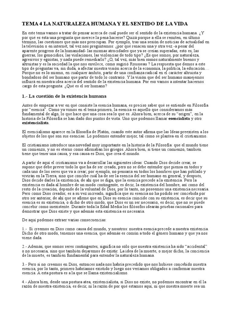 Tema 4 - La Naturaleza Humana y El Sentido de La Vida | Descargar gratis PDF | Existencialismo ...