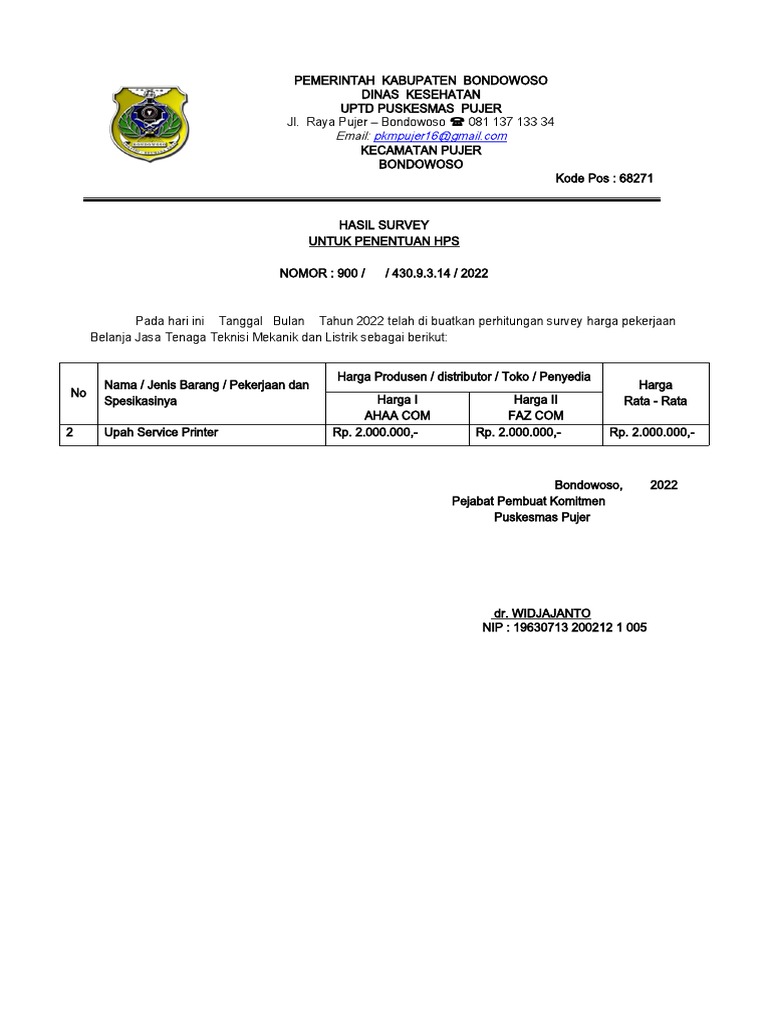 BERITA ACARA HPS Jasa Servis Printer | PDF