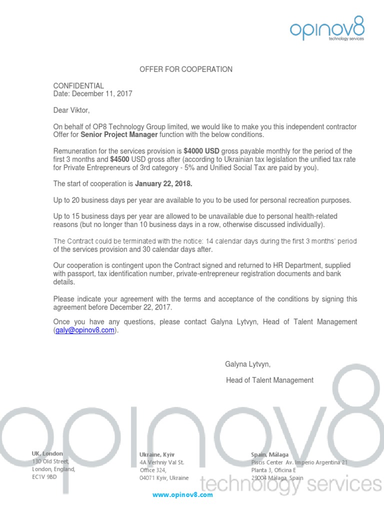 Offer For Cooperation | PDF | Career & Growth