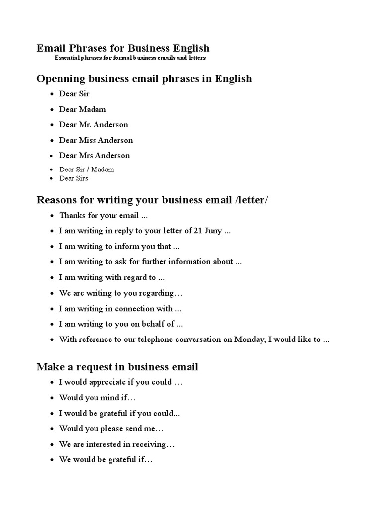 Email Phrases For Business English | PDF