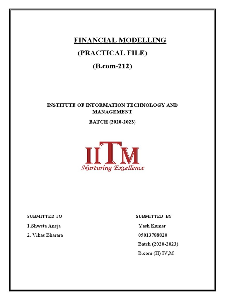 Financial Modelling Practical File Submitted To Submitted By Pdf 2863