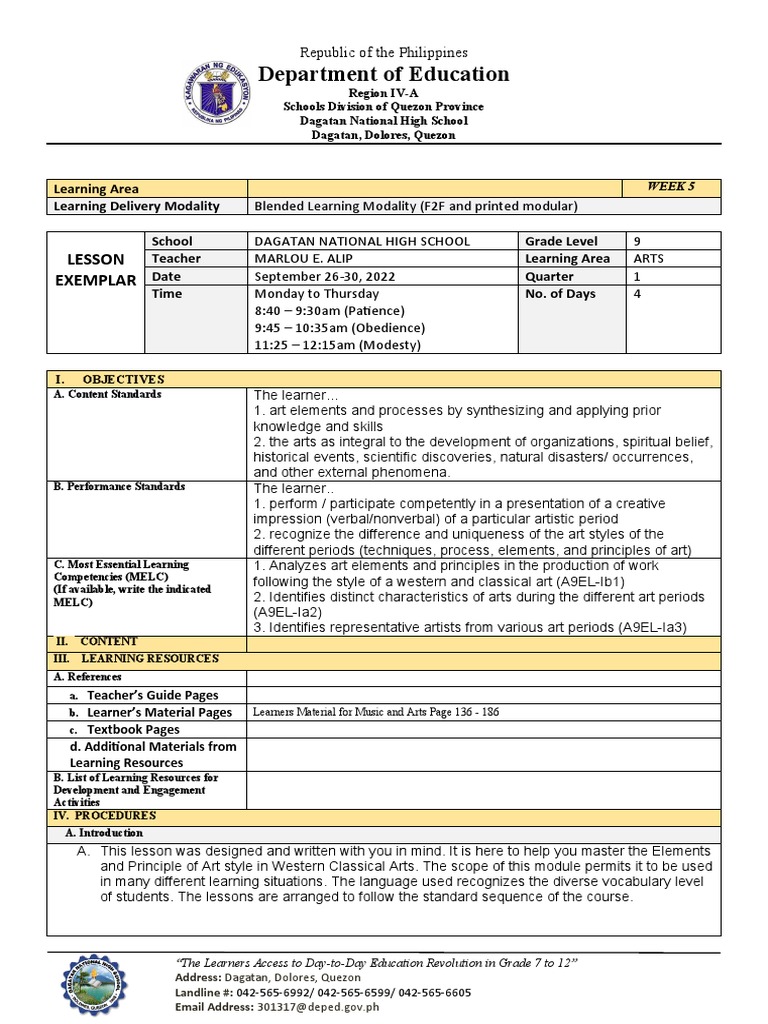 Department of Education: Lesson Exemplar | PDF | Learning | Cognitive ...