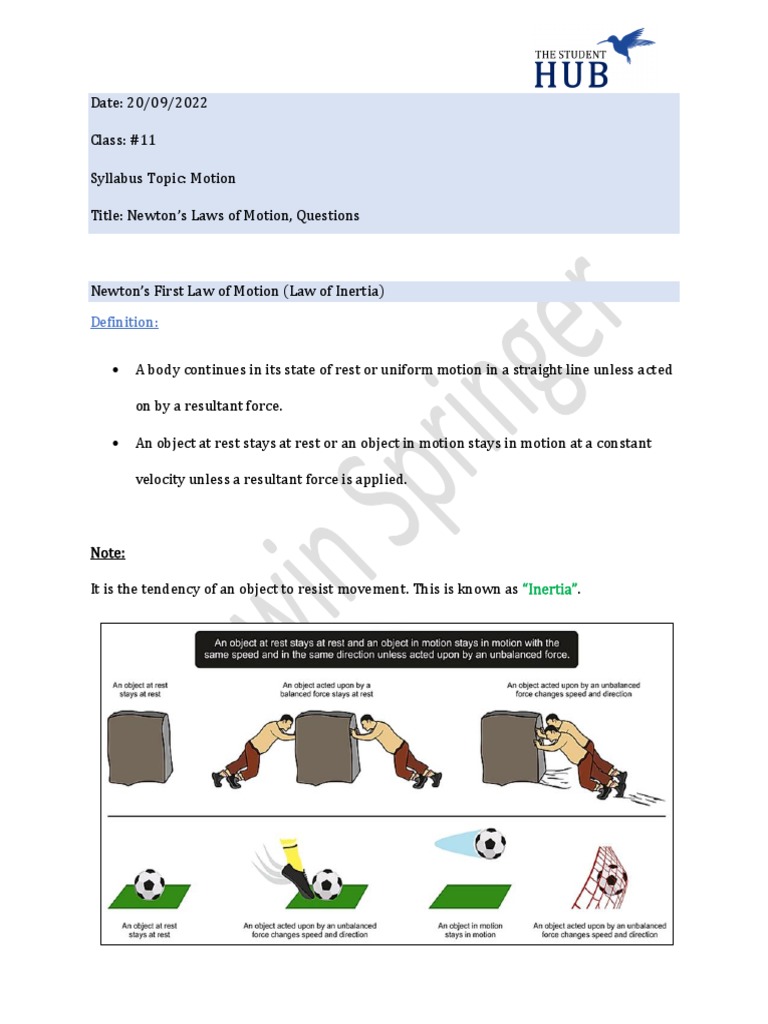 Class 11 - Newton's Laws of Motion | Download Free PDF | Force | Newton's Laws Of Motion