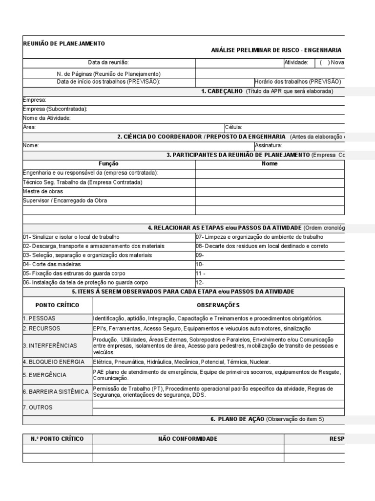 APR Modelo em Branco | PDF | Engenharia | Desperdício