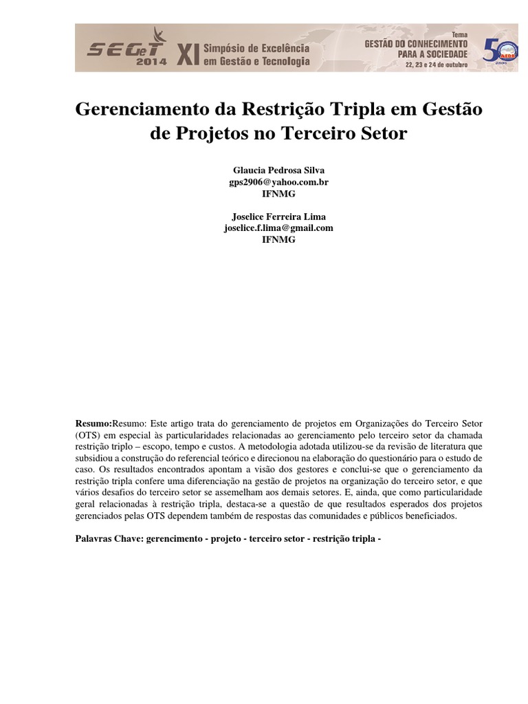 Caso_Gerenciamento_da_Restri__o_Tripla_em_Gest_o_de_Projetos_no_Terceiro_Setor | PDF | Gestão de ...