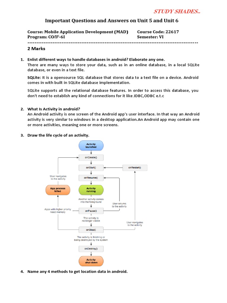 5-6 Chapter QSTN Answer | PDF | Databases | Android (Operating System)