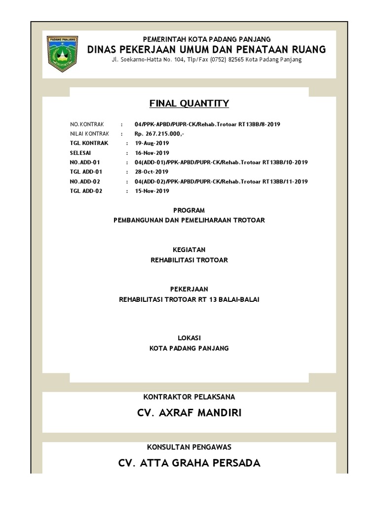 Final Quantity CV - Axraf Mandiri | PDF