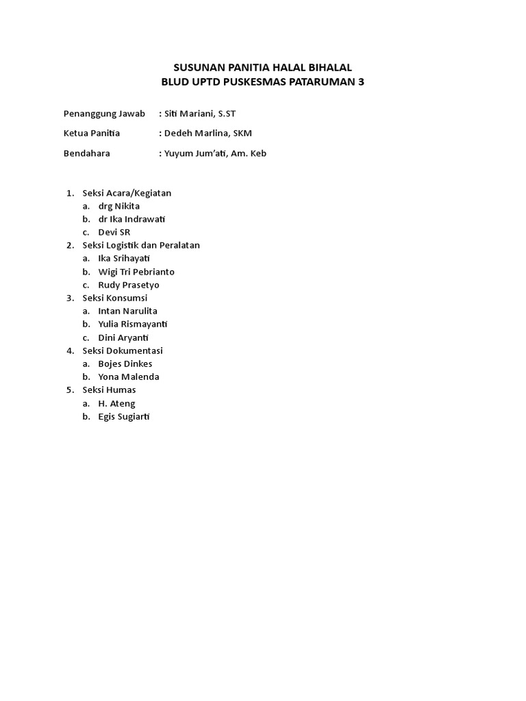 Susunan Panitia Halal Bihalal | PDF