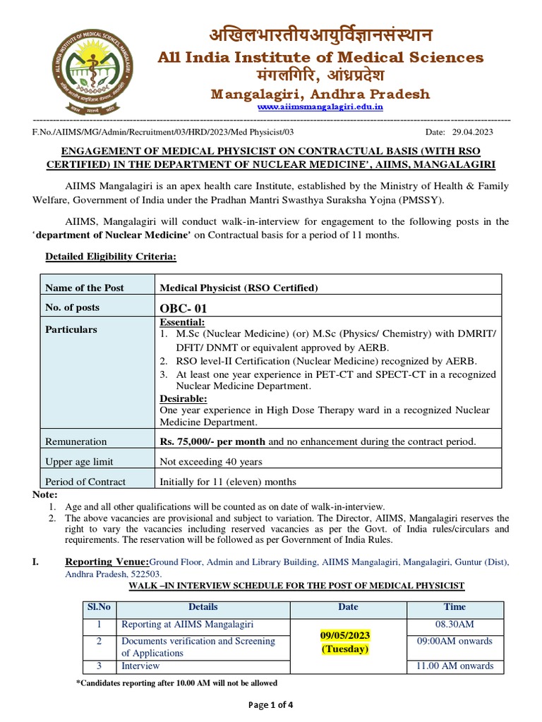 Medical Physicist Recruitment at AIIMS | PDF