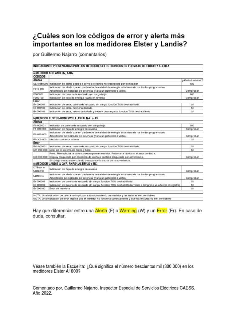 Códigos de Error y Advertencias Actualizado | PDF