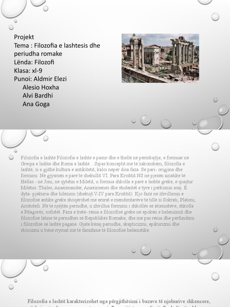 Projekt Tema: Filozofia e Lashtesis Dhe Periudha Romake Lënda: Filozofi ...